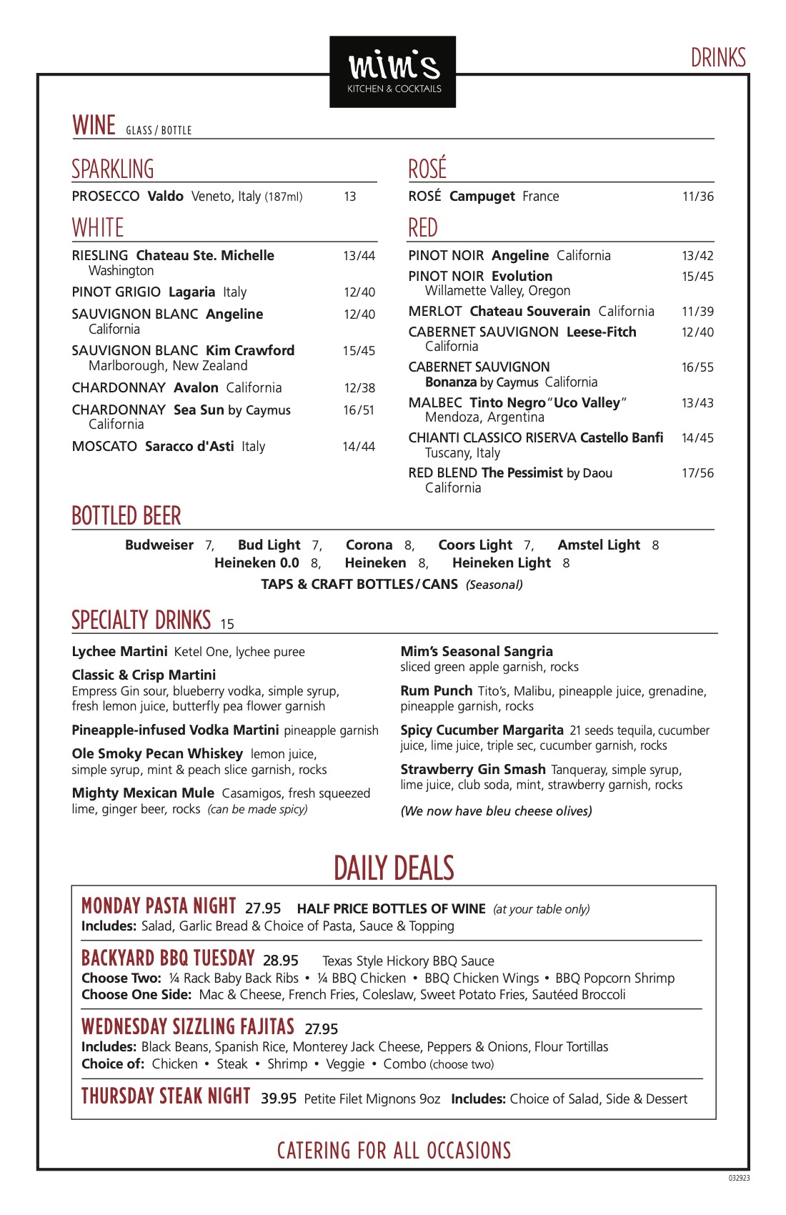 Menus - Mims Restaurant Lounge