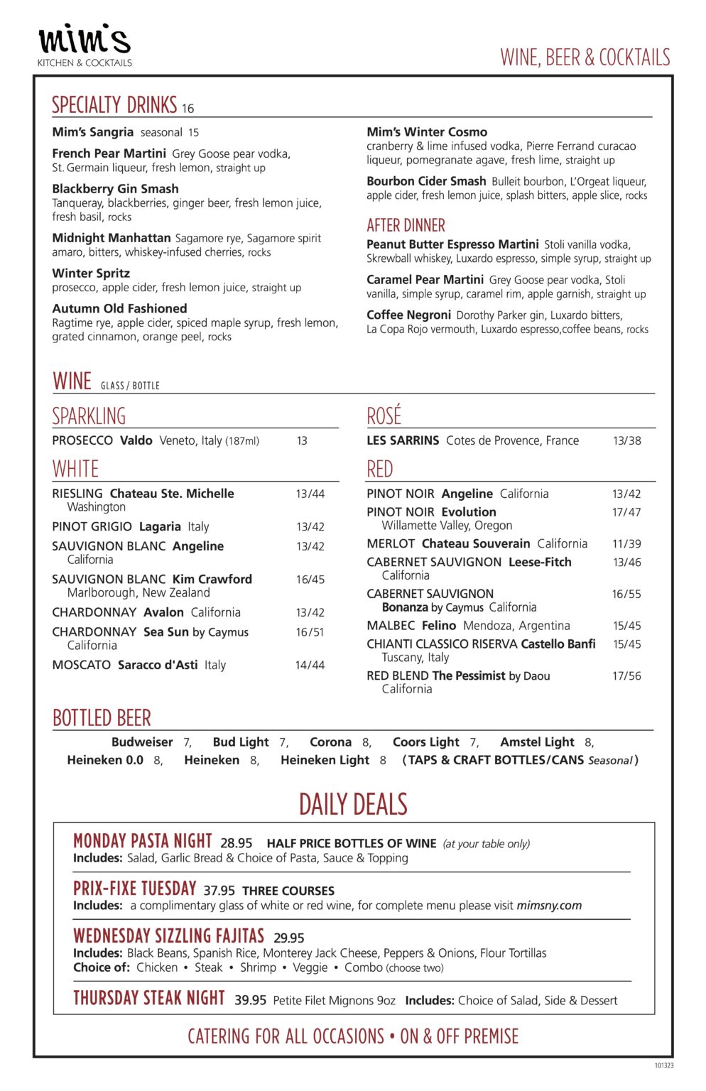 Menus - Mims Restaurant Lounge