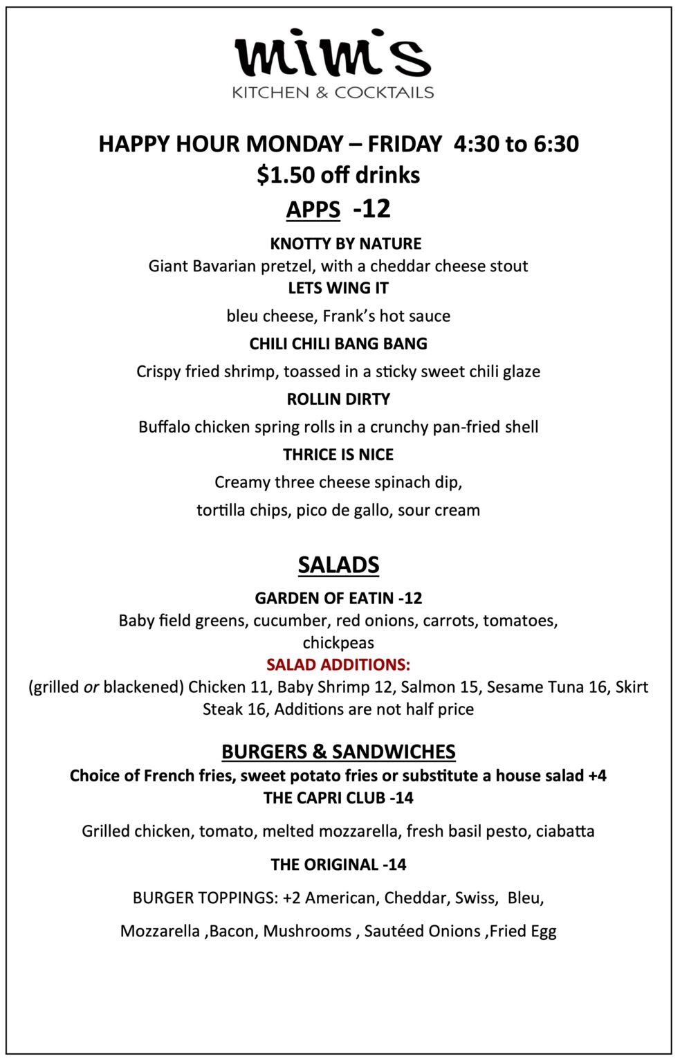 Menus - Mims Restaurant Lounge